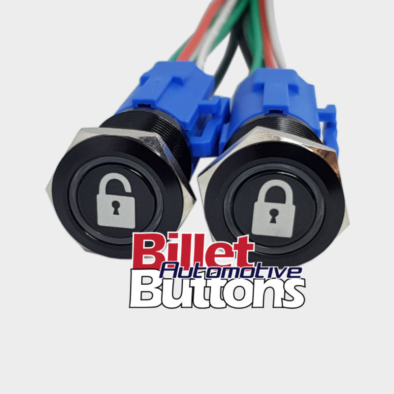 19mm Pair 'LOCK/UNLOCK PADLOCK SYMBOLS' Billet Push Buttons Switches D ...