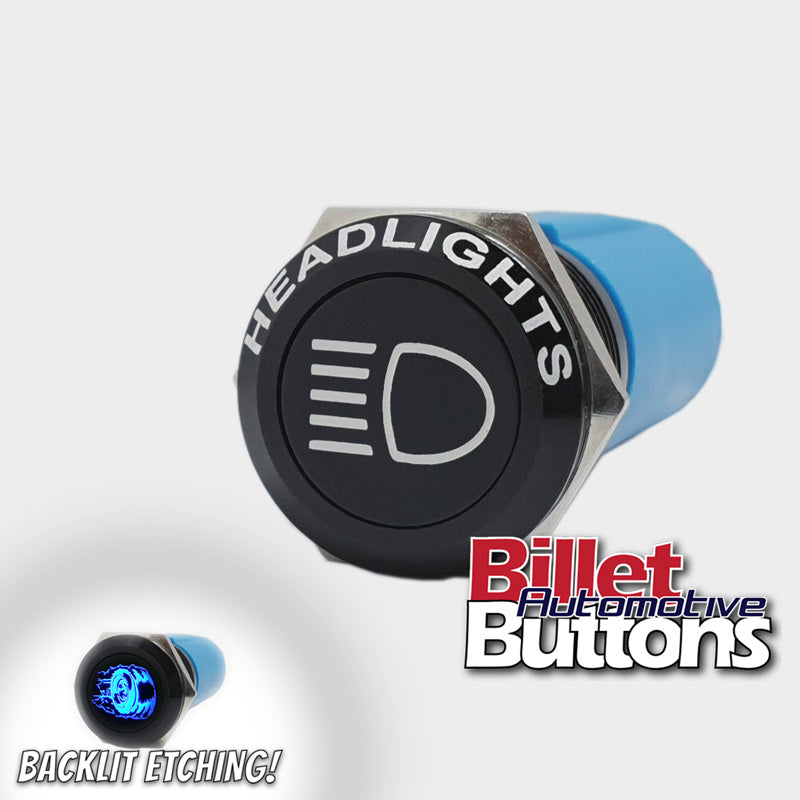 19mm FEATURED 'HEADLIGHTS SYMBOL' Billet Push Button Switch High Beam