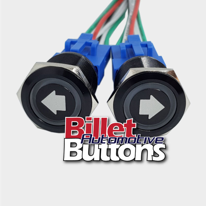 22mm Pair 'ARROW SYMBOLS' Billet Push Buttons Switches Power Windows T ...