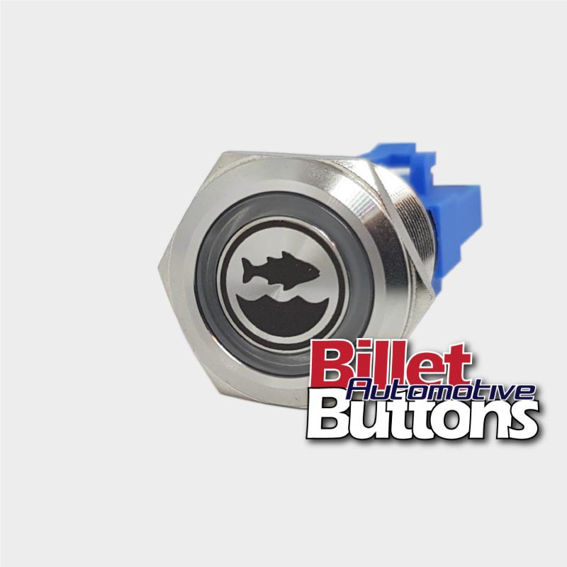 22mm 'BAIT TANK SYMBOL' Billet Push Button Switch Marine Live Well Fis ...