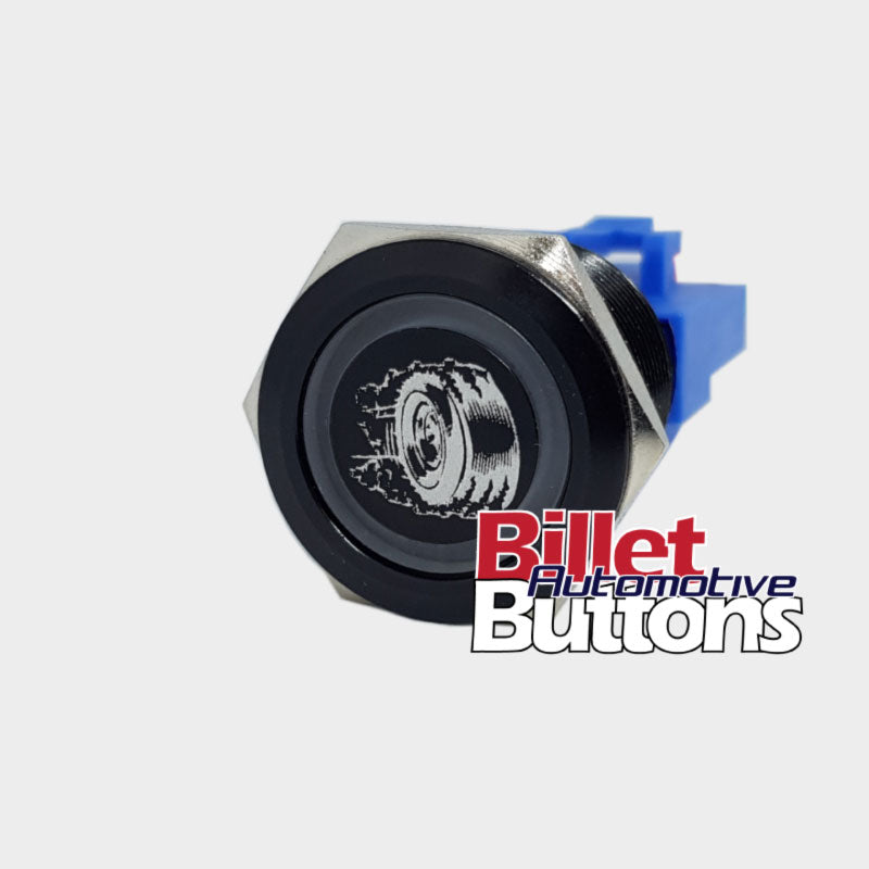 22mm 'BURNOUT TYRE' Billet Push Button Switch Line Lock Tire etc ...
