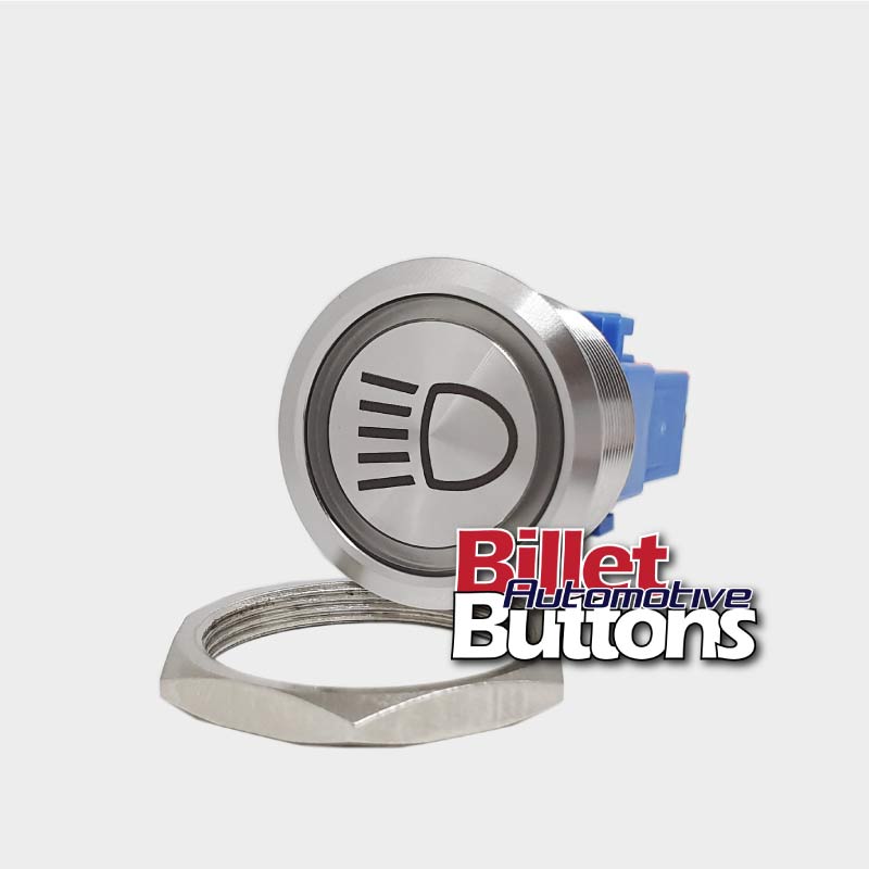 28mm 'HEADLIGHTS SYMBOL 2' Billet Push Button Switch Lights High Beam